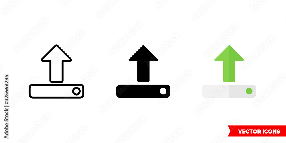 Upload icon of 3 types color, black and white, outline. Isolated vector ...