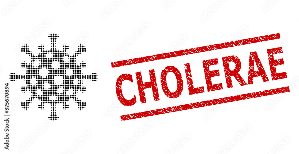 Flu virus halftone dotted vector and Cholerae rubber stamp print. Stamp ...