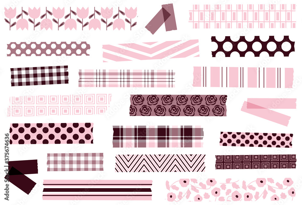 Pale pink and mauve collection of washi tape strips. Semi-transparent ...
