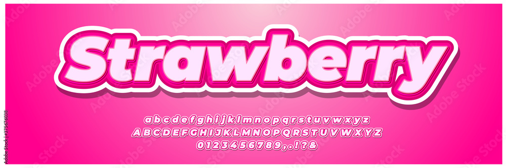 Strawberry alphabet 3d feminine pink text effect design template Stock ...