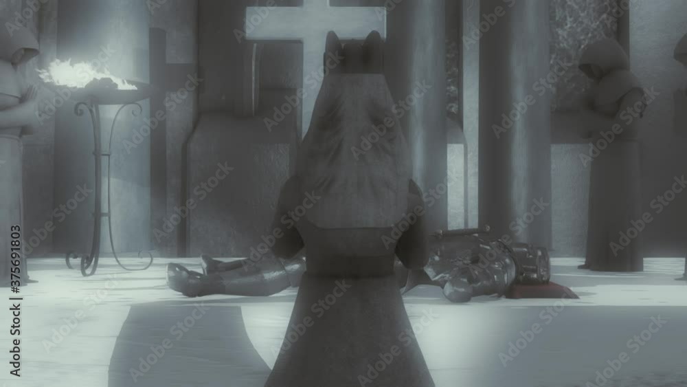 Medieval Lady in Grief Mourning and a Dead Knight in a Church Stock ビデオ ...