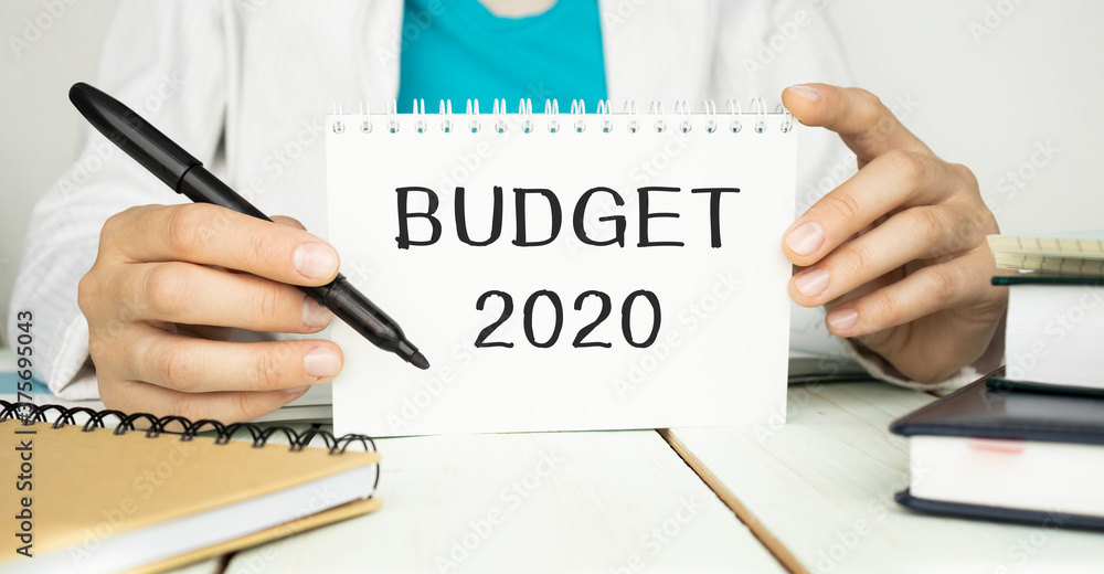 Planning concept. Woman hand writing 2020 budget on notepad, cellphone ...