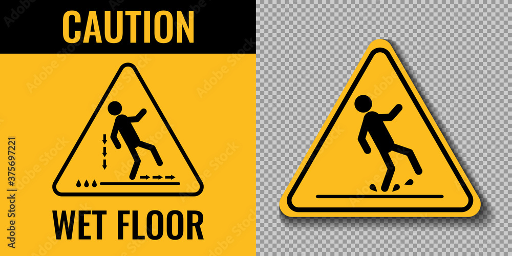 Caution, wet floor sign, symbol, icon, logo. Triangle yellow sign of ...