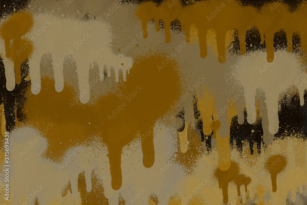 Gold spray paint ink texture. Graffiti painting on the wall. Street art ...
