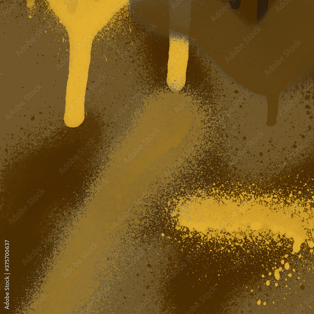 Gold spray paint ink texture. Graffiti painting on the wall. Street art ...