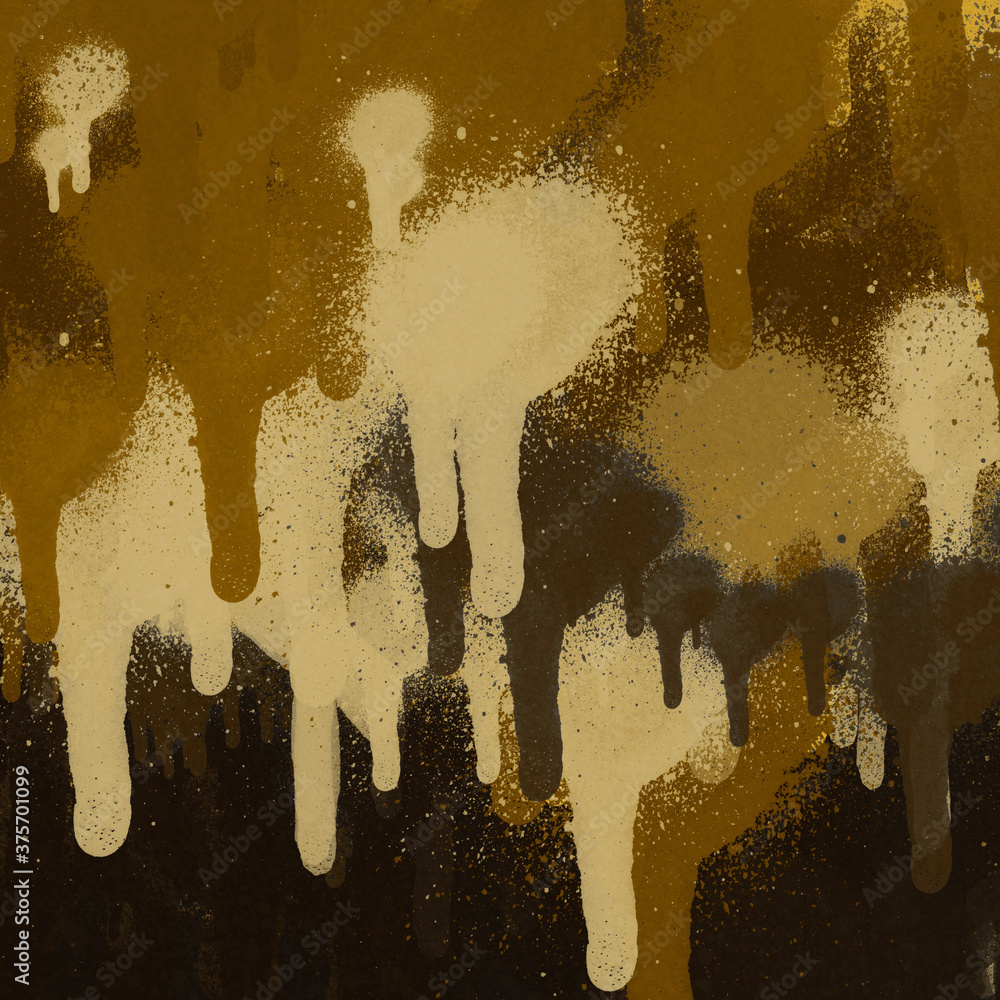 Gold spray paint ink texture. Graffiti painting on the wall. Street art ...