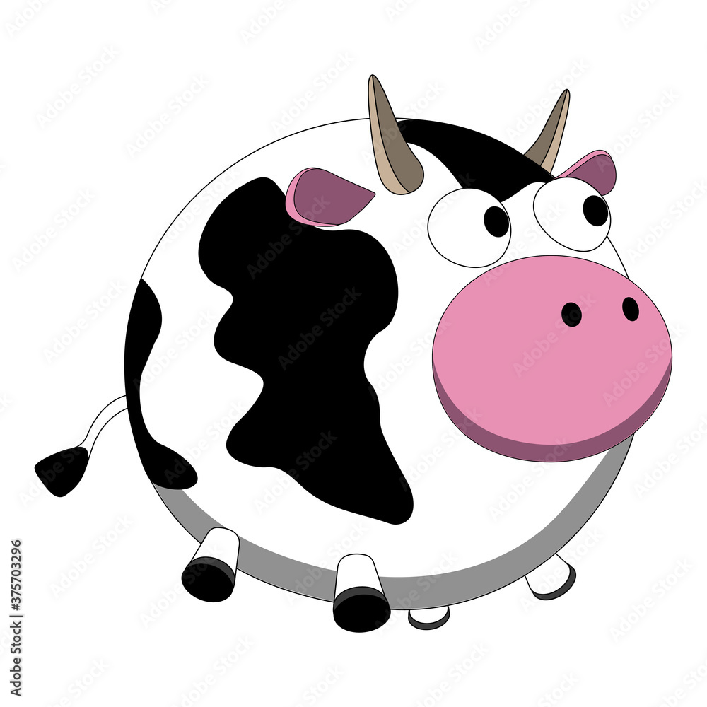 Cartoon character fat funny cow, white with black spots. Vector ...