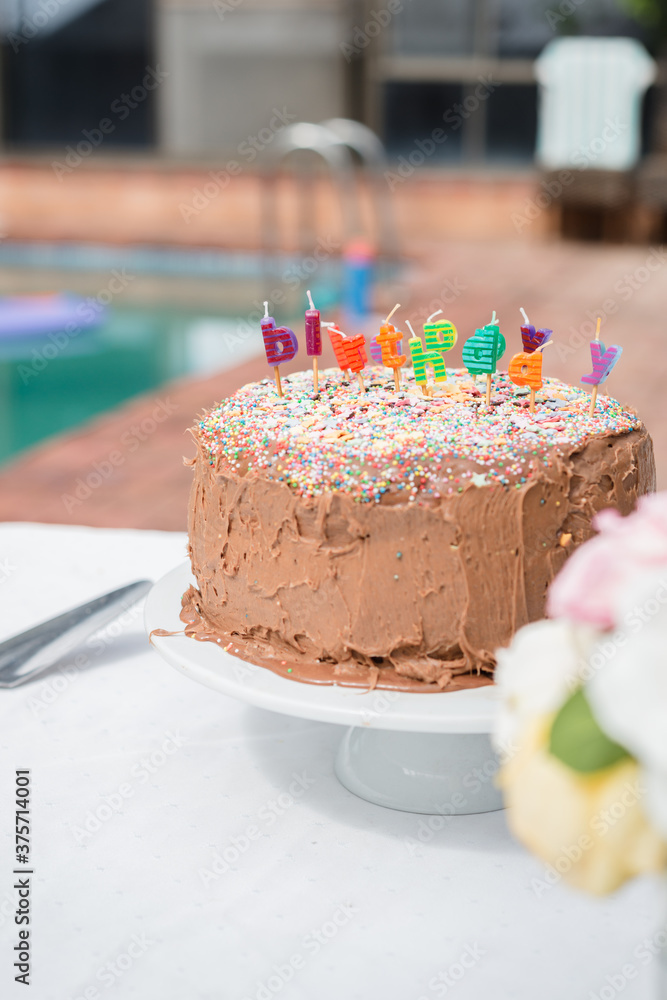 birthday cake for children's birthday, with "happy birthday" candles ...