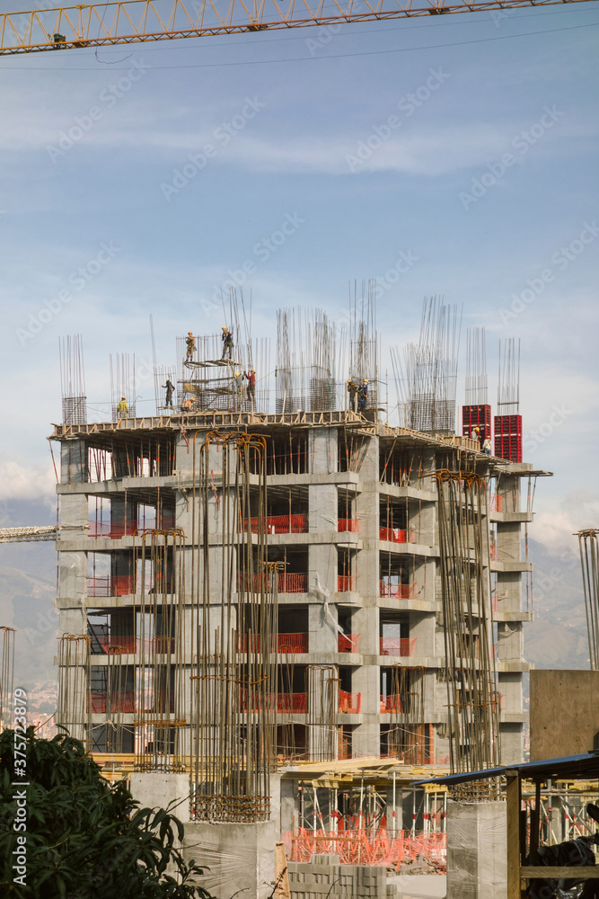 Construction site with multi story office building with scaffolding ...