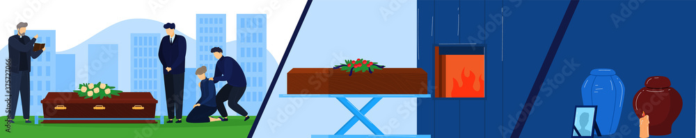 Funeral service vector illustration. Cartoon flat ritual ceremonial ...