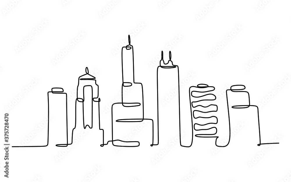 Skyline Continuous One Line Drawing, Vector Illustration Stock Vector ...