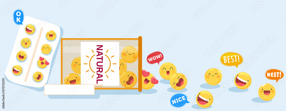 Cute vitamin capsules package vector illustration. Cartoon flat kawaii ...