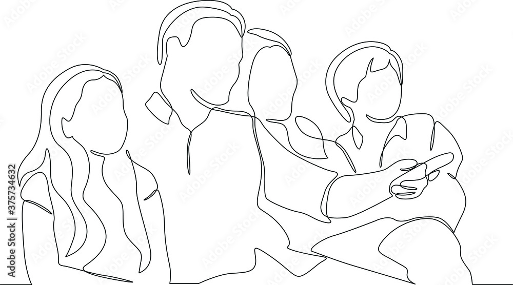 Continuous one line drawing of happy family ,father,mother,and kid.one ...