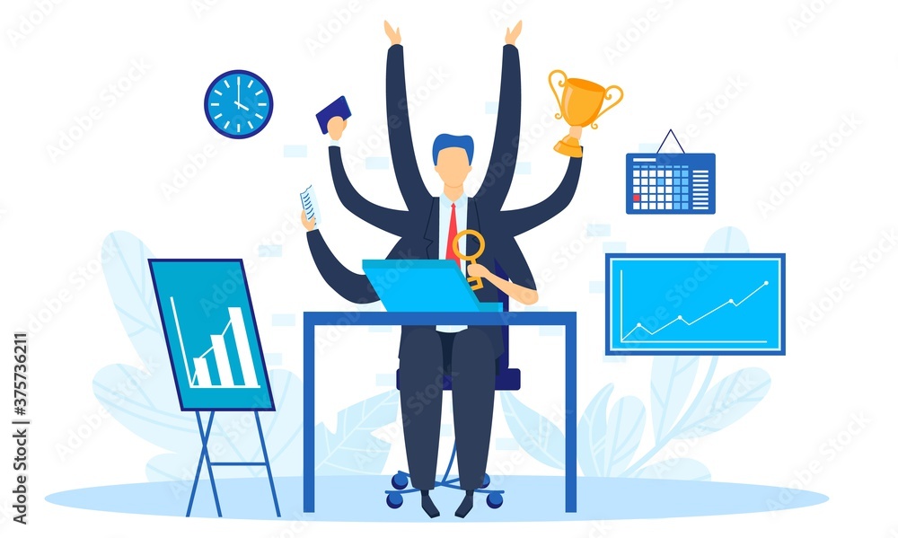 Business work multi task concept vector illustration. Cartoon ...