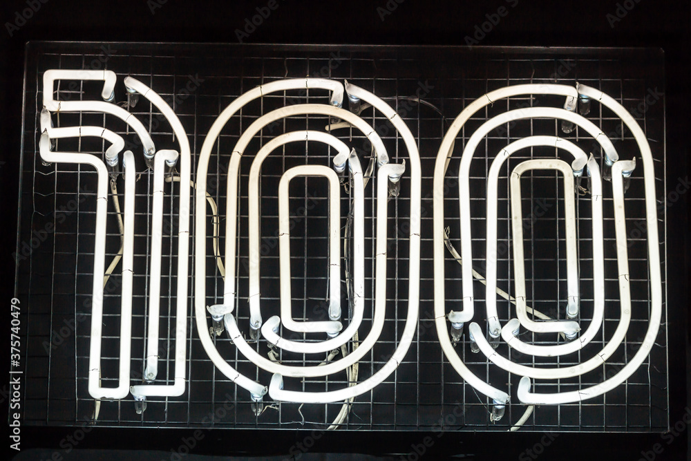 100, neon sign,horizontally Stock Photo | Adobe Stock
