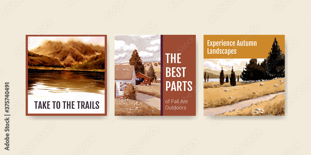 Ads template with landscape in autumn design for brochure and marketing ...