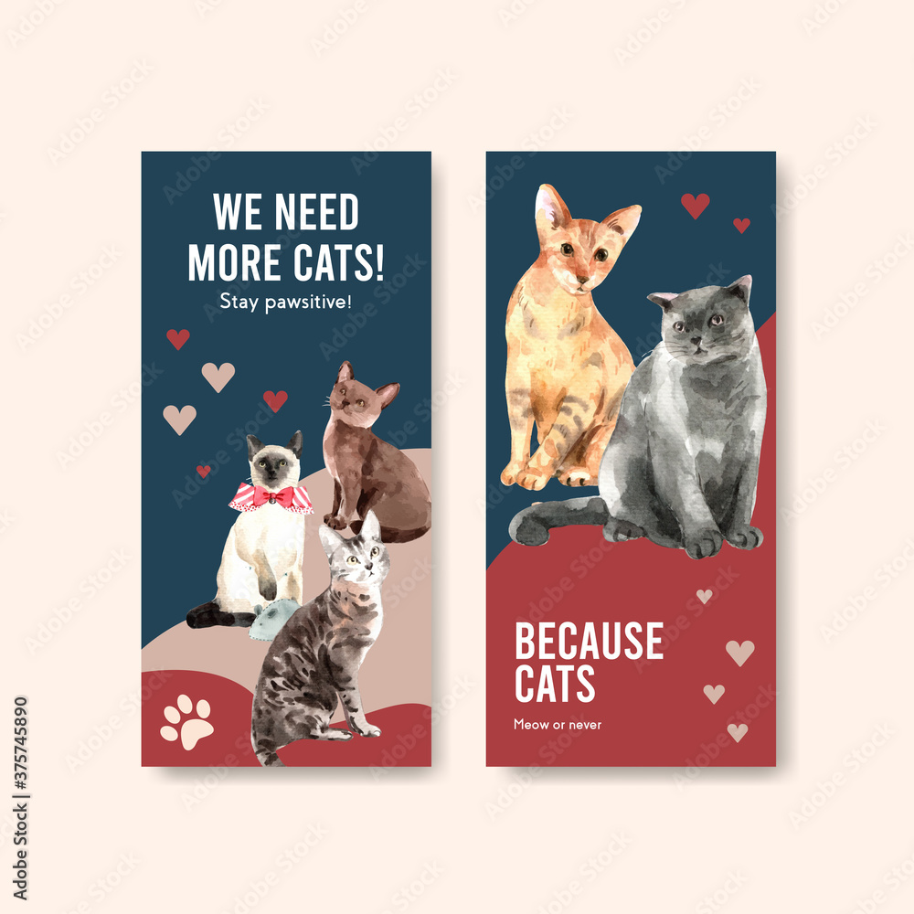 Flyer template design with cute cat for brochure,advertise and leaflet ...