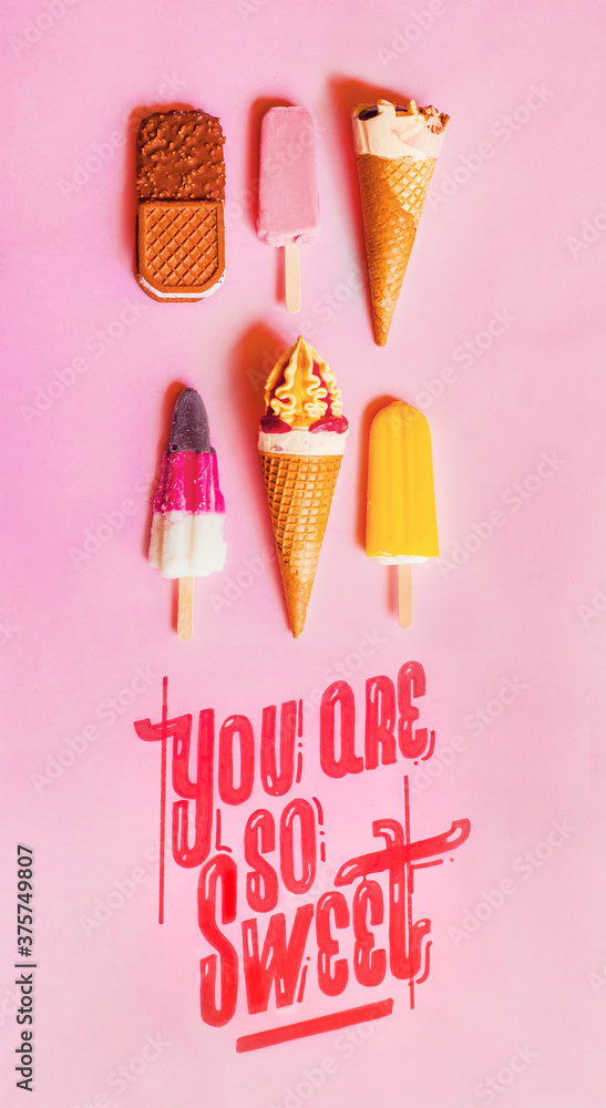 Text ""You are so sweet"" on pink background with different types of ...