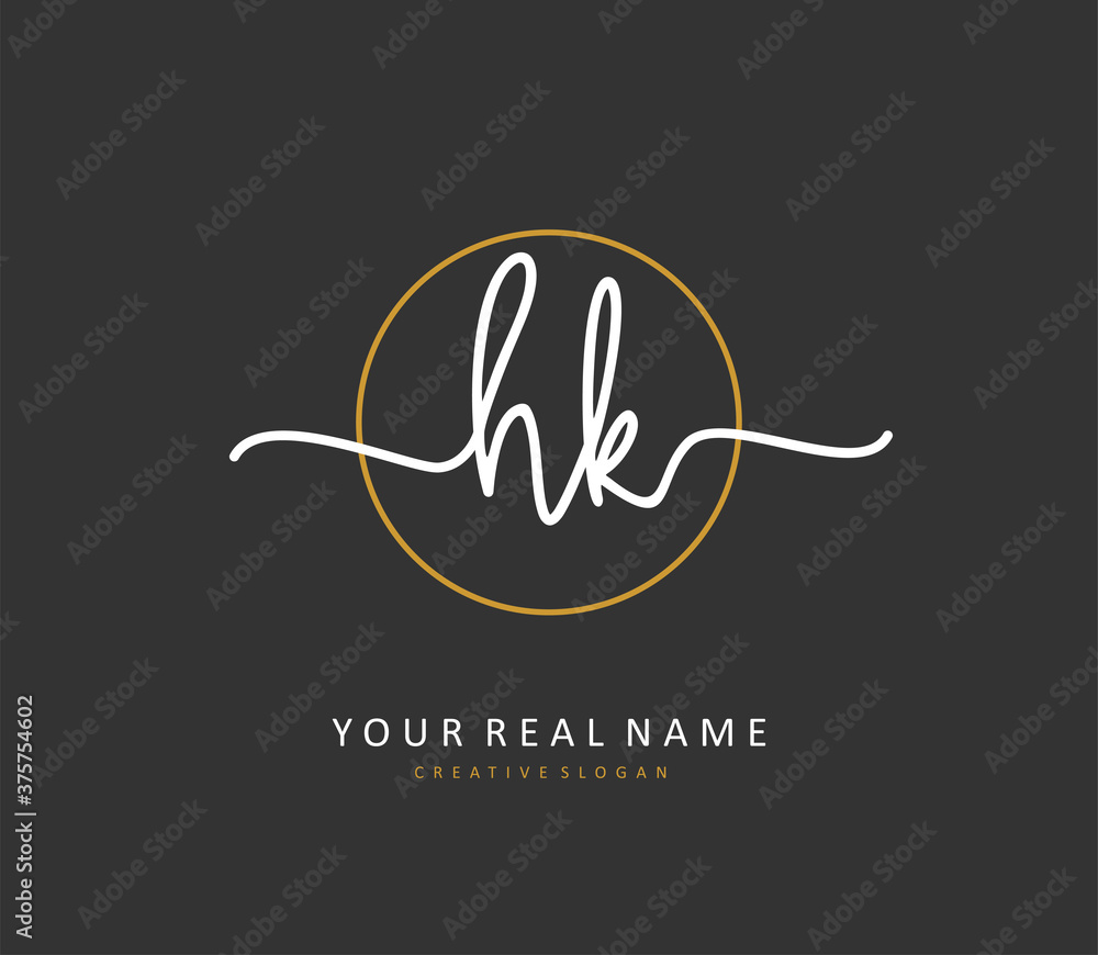 H K HK Initial letter handwriting and signature logo. A concept ...