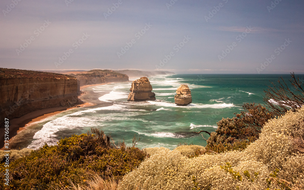 Great Ocean Road lookout. Scenic view with natural vegetation and ...