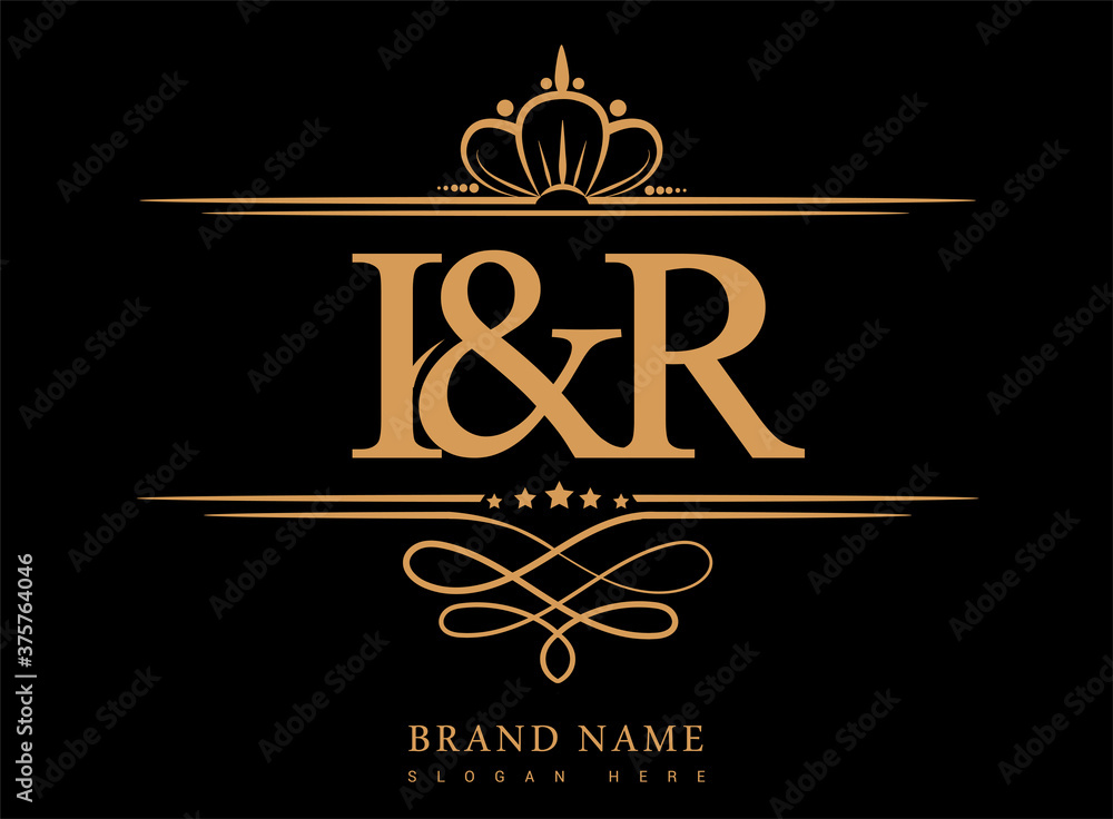 IR Initial logo, Ampersand initial logo gold with crown and classic ...