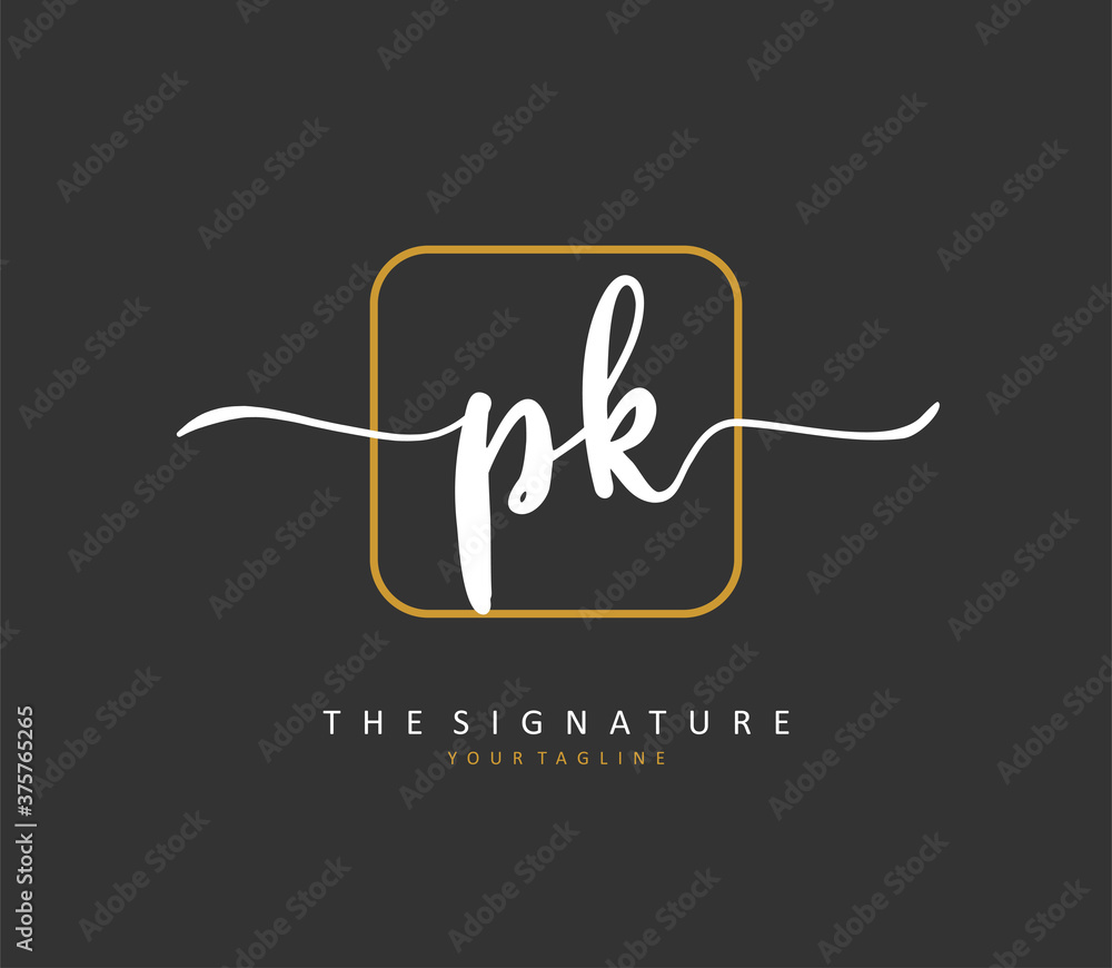 P K PK Initial letter handwriting and signature logo. A concept ...