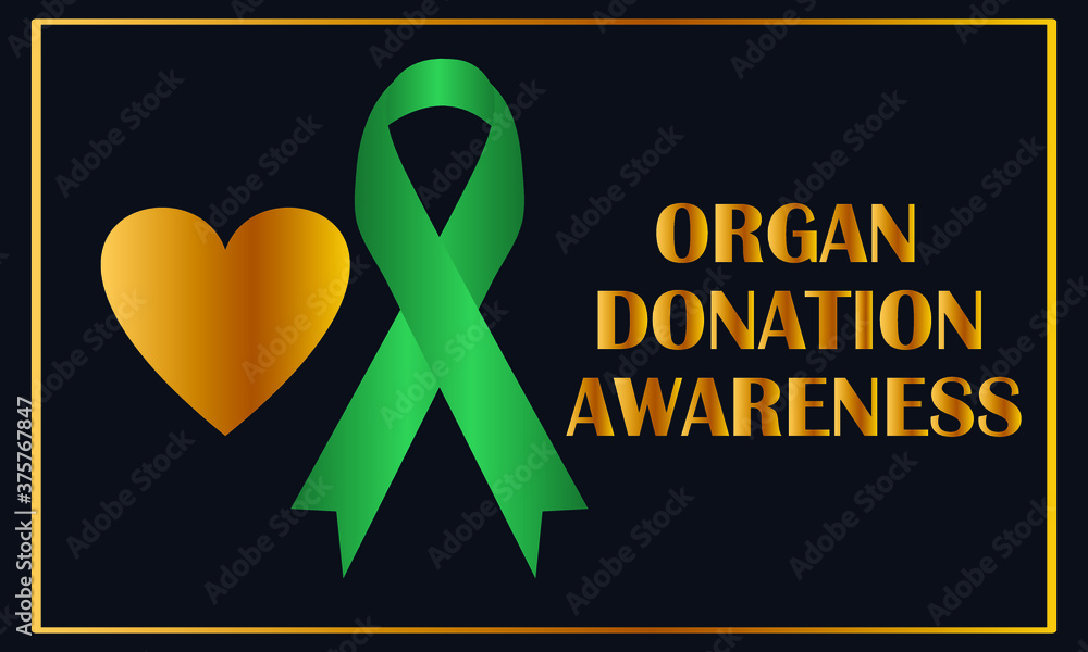 Green awareness ribbon on dark background. Organ Donation Awareness ...