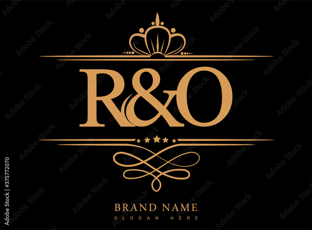RO Initial logo, Ampersand initial logo gold with crown and classic ...
