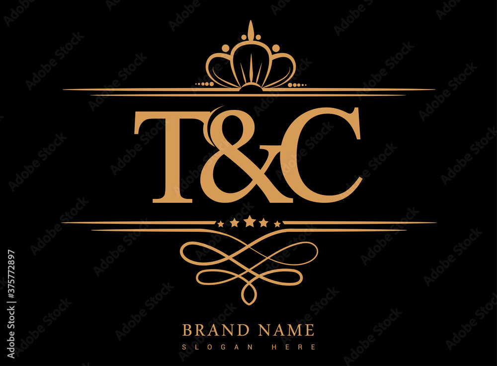 TC Initial logo, Ampersand initial logo gold with crown and classic ...