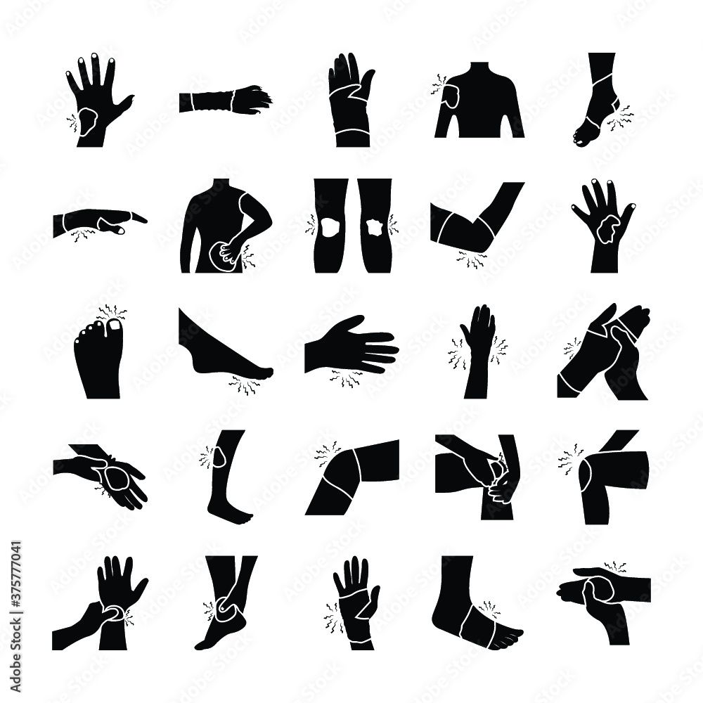 Human Body Parts Injury Glyph Icons Pack Stock Vector | Adobe Stock