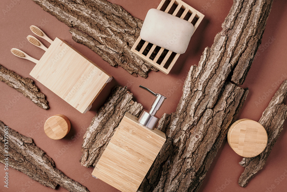 Bamboo bath accessories - soap dish, soap dispenser, tooth brush ...