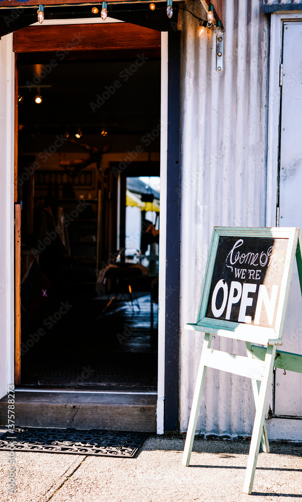Store entrance with open sign Stock Photo | Adobe Stock