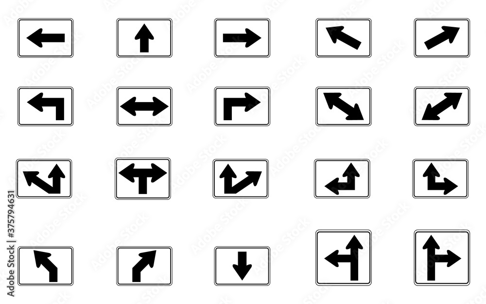 Arrow road sign set. Vector illustration of different arrow directional ...