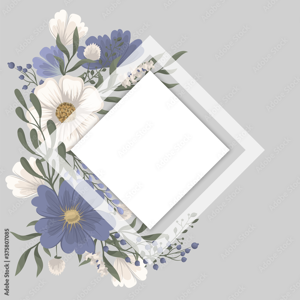 Floral border background - light blue flowers Stock Vector | Adobe Stock