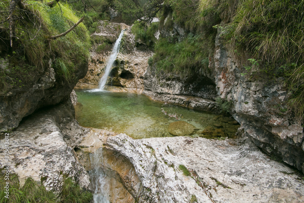 View of The Cadini del Brenton. Deep cavities dug by the waters of the ...