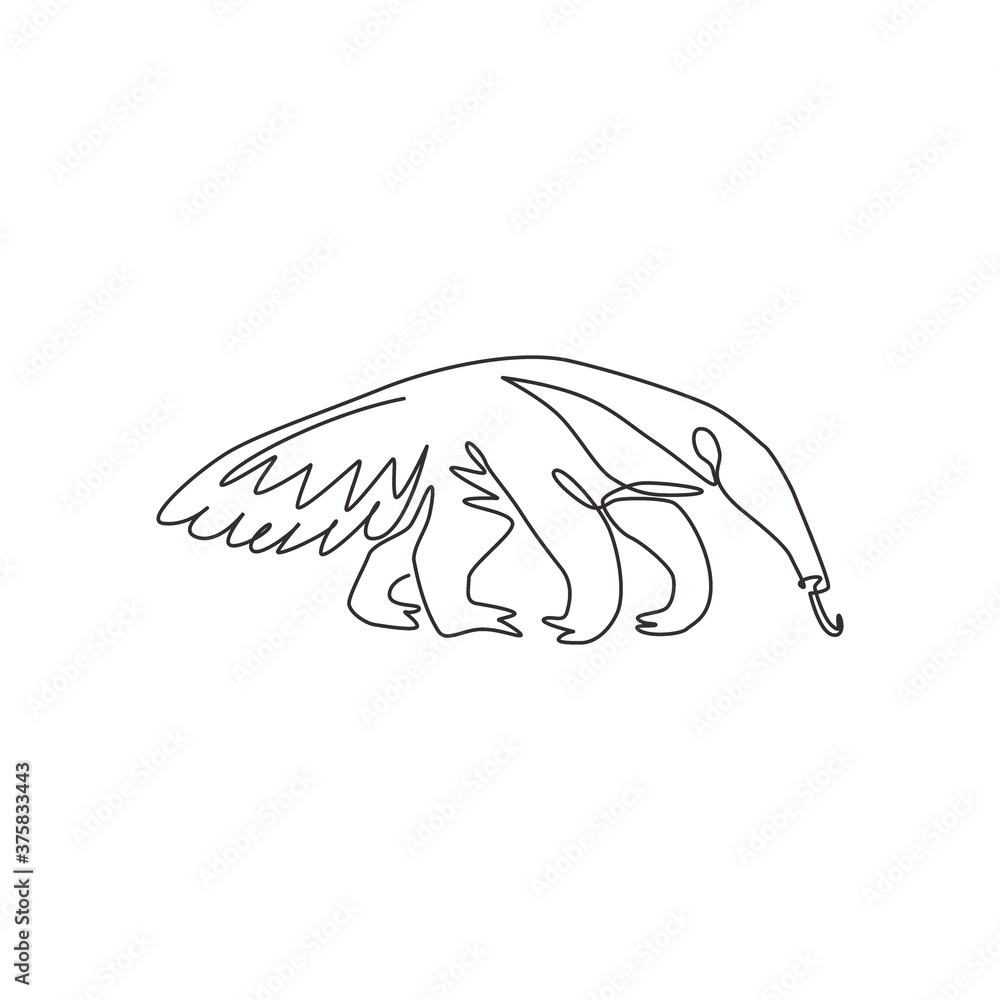 One continuous line drawing of giant anteater for logo identity ...