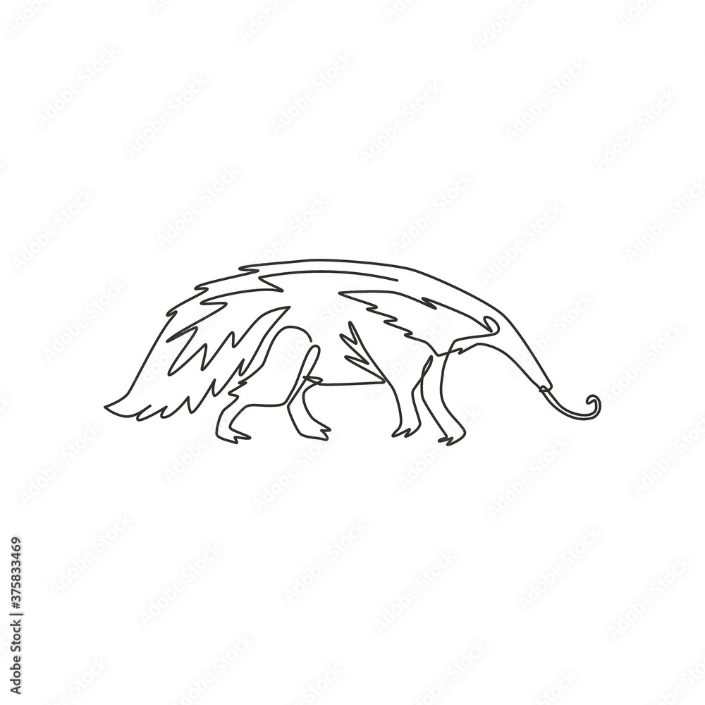 One single line drawing of big anteater for logo identity. Worm tongue ...