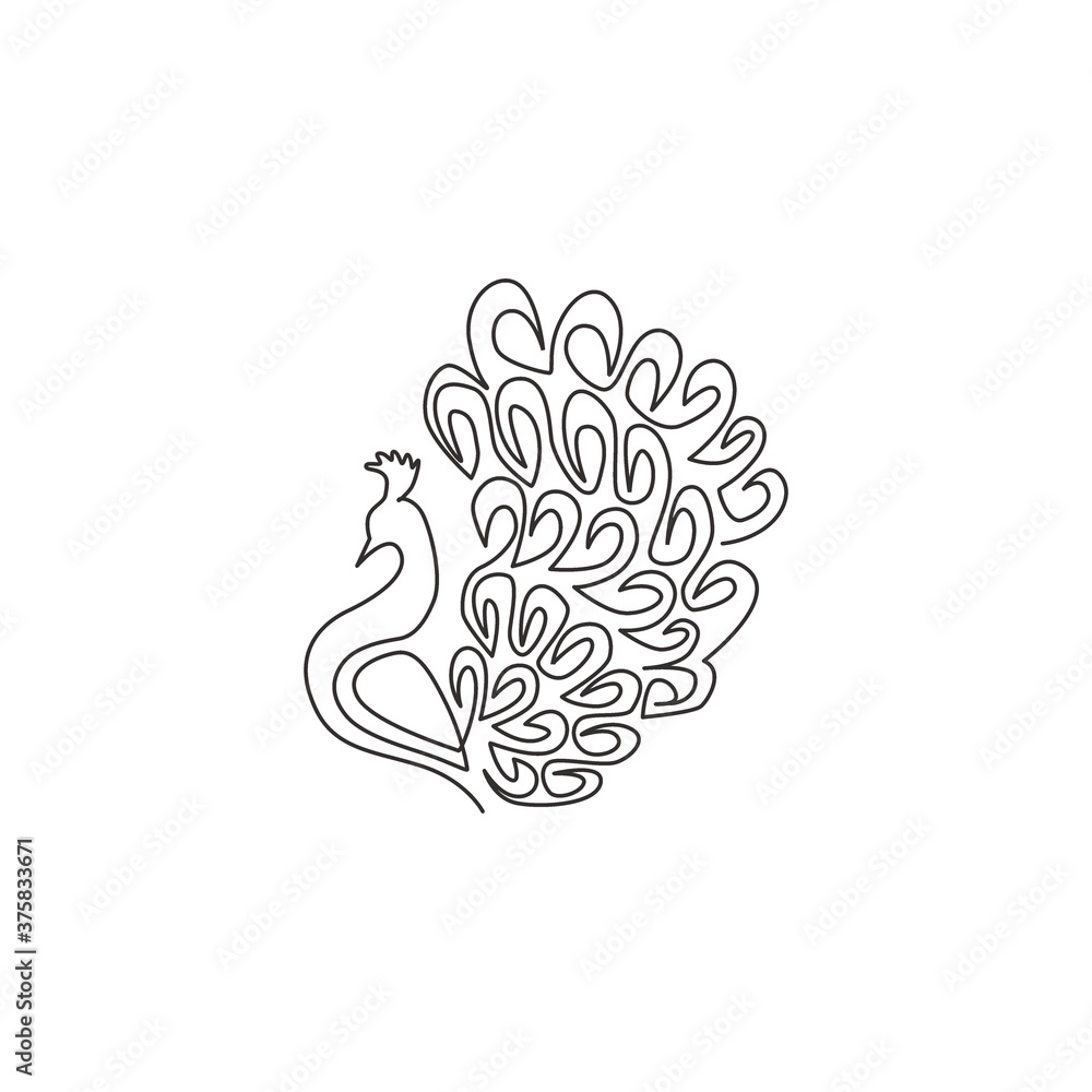 One continuous line drawing of beauty adorable peacock for company logo ...