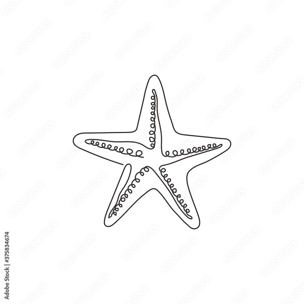 One continuous line drawing of cute starfish for marine logo identity ...