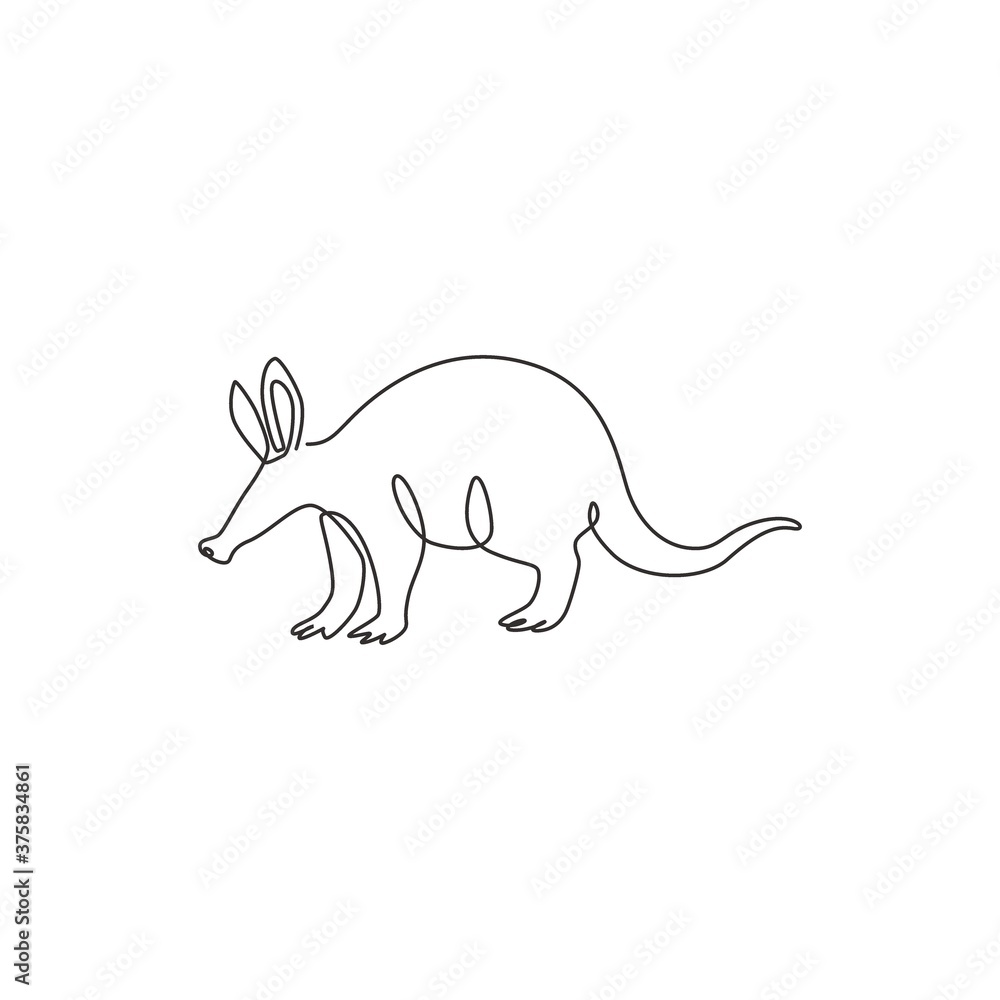 One single line drawing of exotic aardvark for company logo identity ...