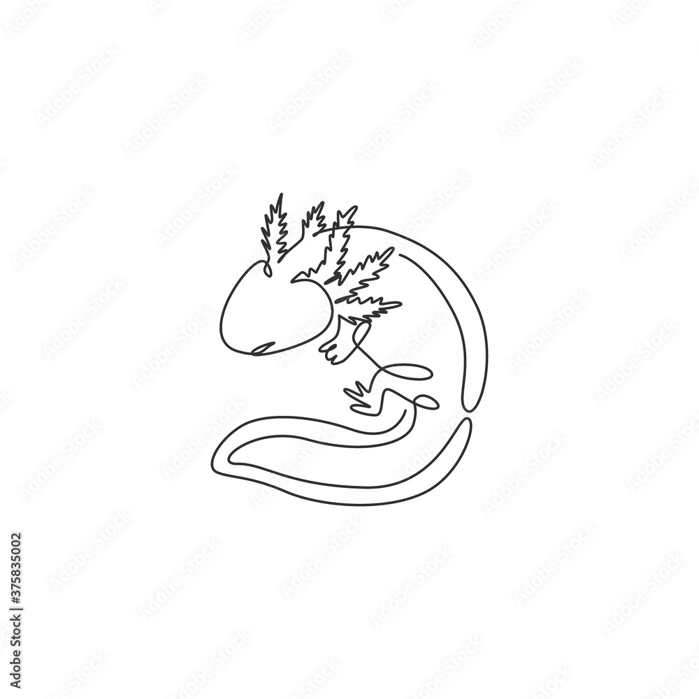 One continuous line drawing of cute axolotl for company logo identity ...