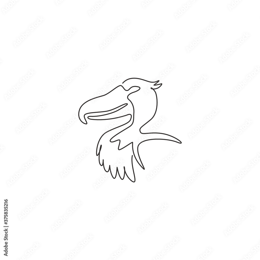 One continuous line drawing of big cute shoebill head for company logo ...