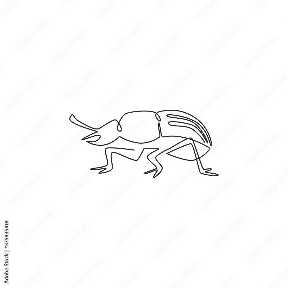 One continuous line drawing of cute beetle for company logo identity ...