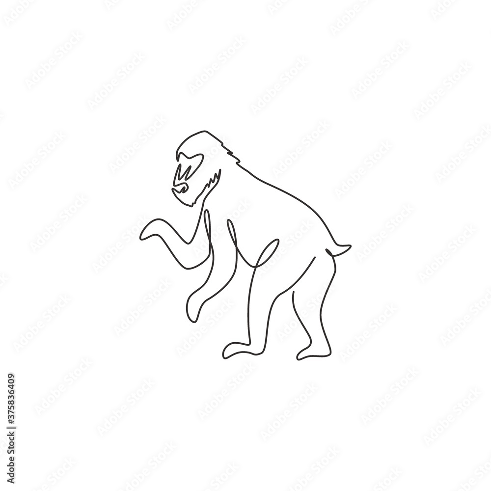One continuous line drawing of cute mandrill for company logo identity ...