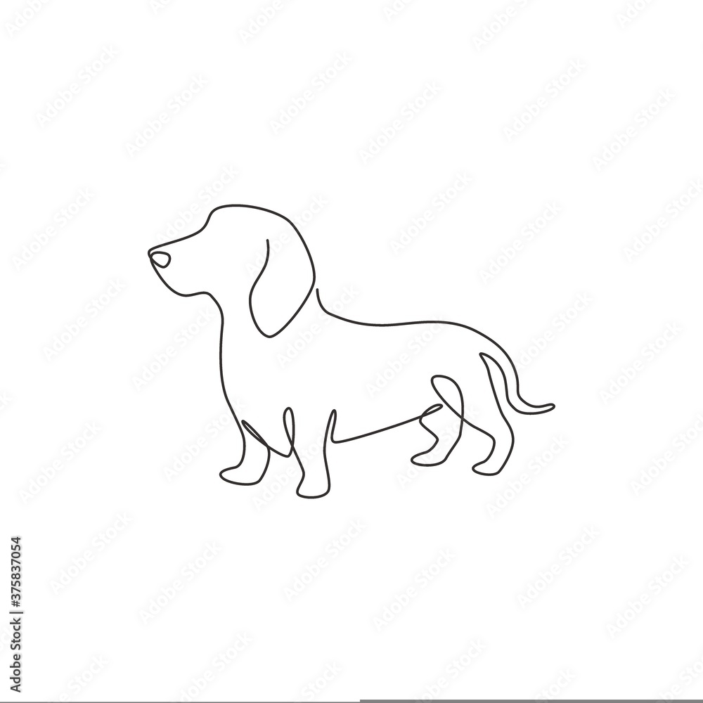 Single continuous line drawing of cute dachshund dog for logo identity ...