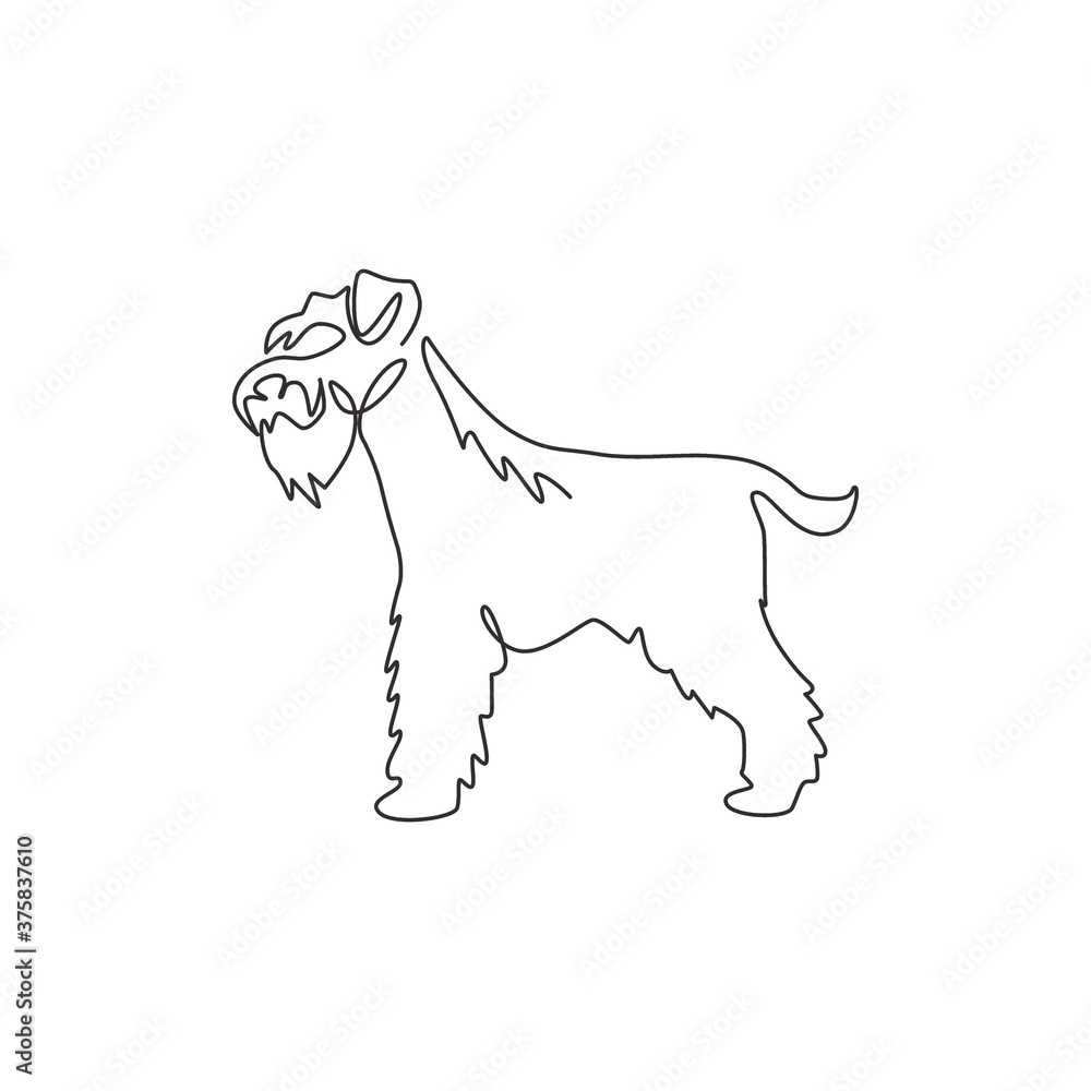 Single one line drawing of adorable miniature schnauzer for company ...
