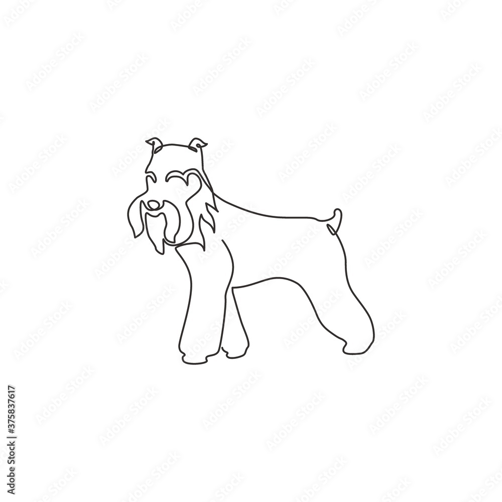 One continuous line drawing of miniature schnauzer dog for company logo ...