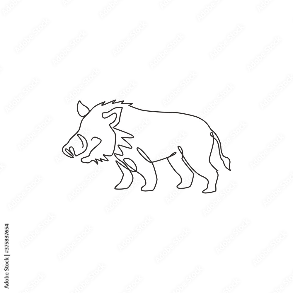 Vetor de One continuous line drawing of savage common warthog for ...