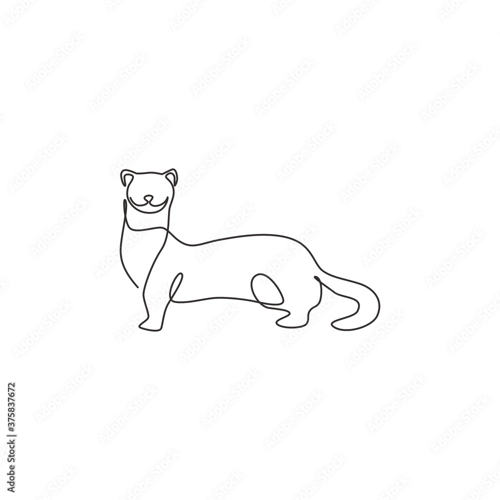 Single one line drawing of cute weasel for company logo identity. Small ...