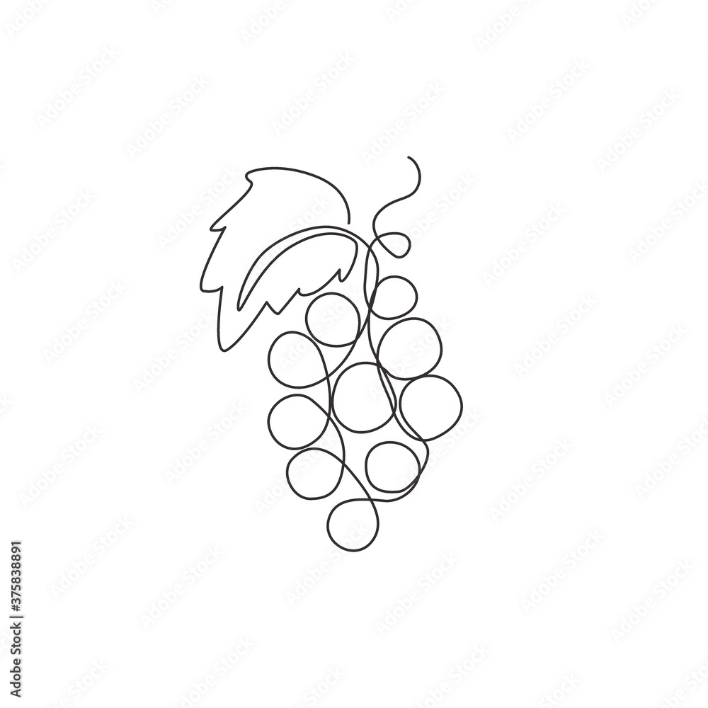 Single continuous line drawing healthy organic grapes for vineyard logo ...